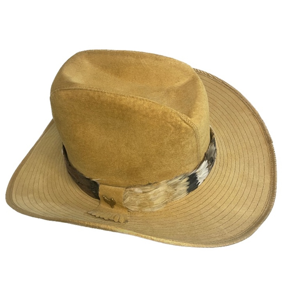 Genuine Suede Leather Golden Yellow Cowboy Hat Sz 7 V… - Gem